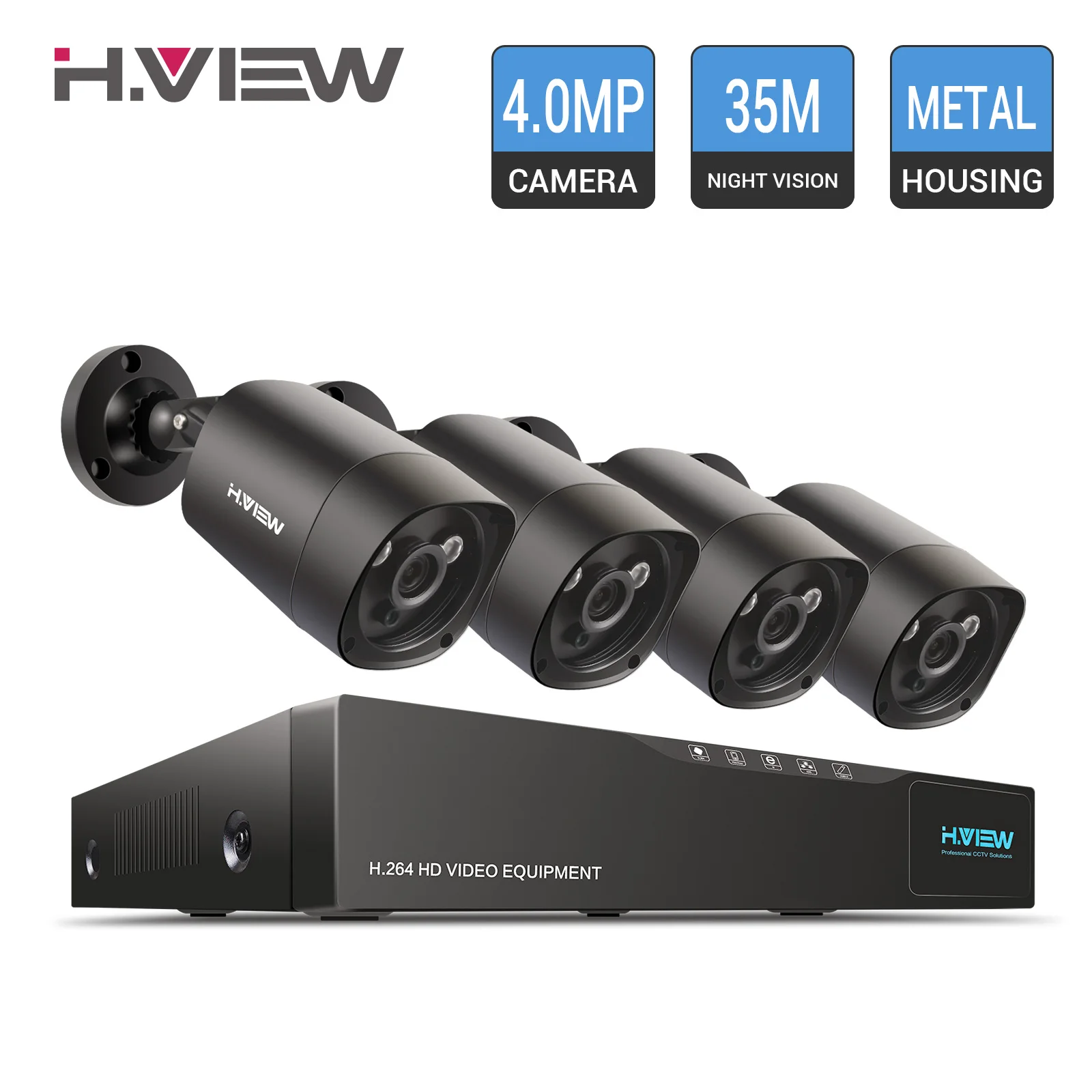 H.View CCTV System 4.0 MP Video Surveillance System 4PCS Security ...