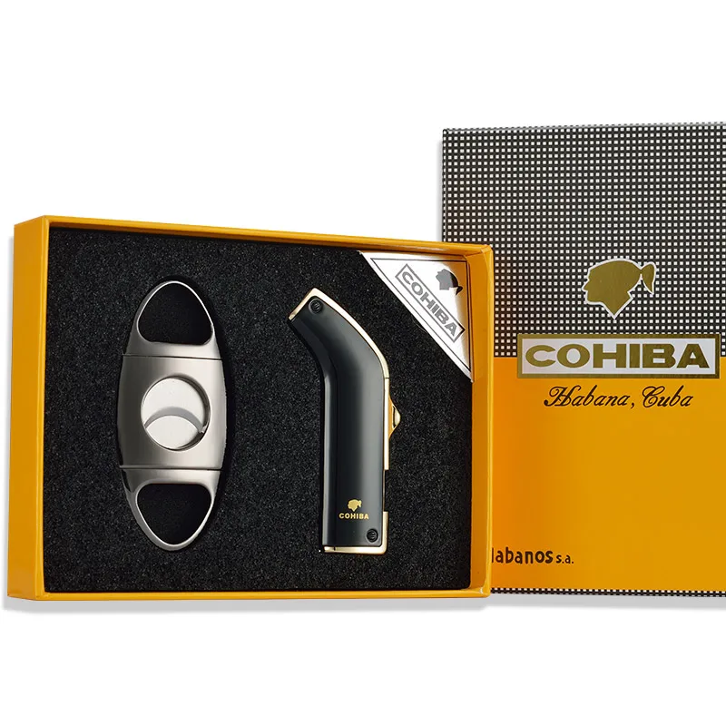 Yellow Black Titanium Cigar Lighter and Cutter Gift Set with Gift Box ...