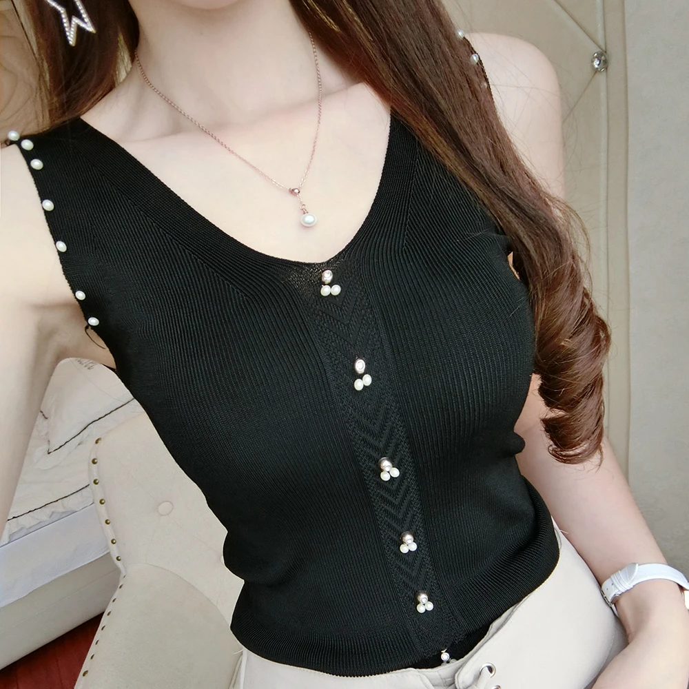 Korean Sweet Camis Female Tops White Black Sexy Clothing Women V Neck ...
