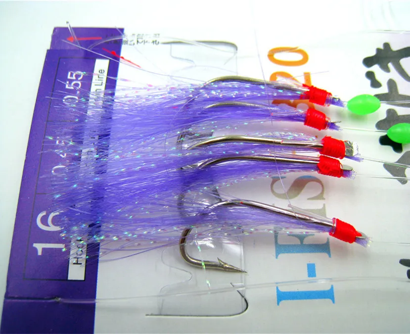 10 Packs 50 Pieces Hooks Colorful Silk String Hook Sea Fishing Sabiki ...