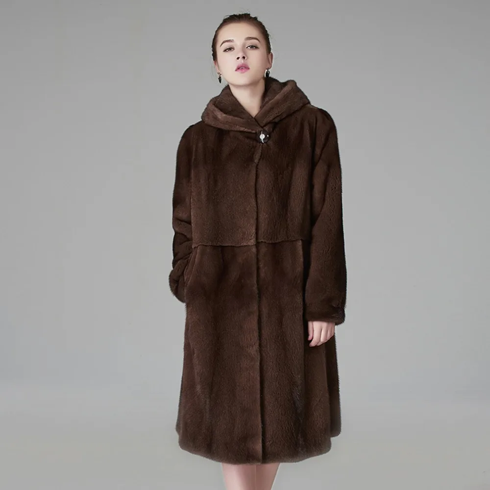 Fur Story 16050 Luxury Full Pelt Long Style Womens Real Mink Fur Coat