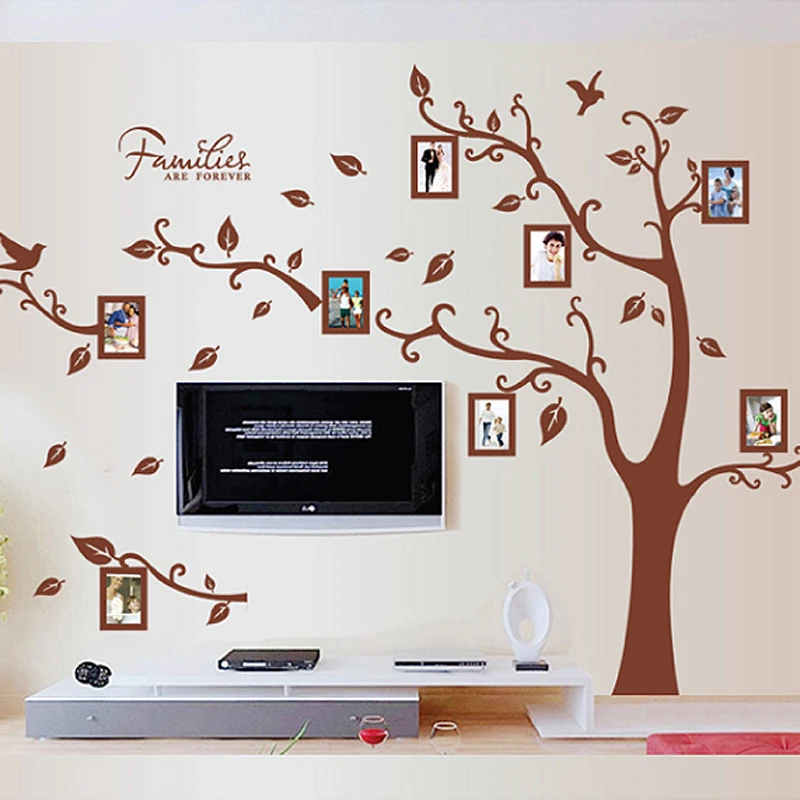 PVC Removable color large tree photo frame wall stickers bedroom living ...