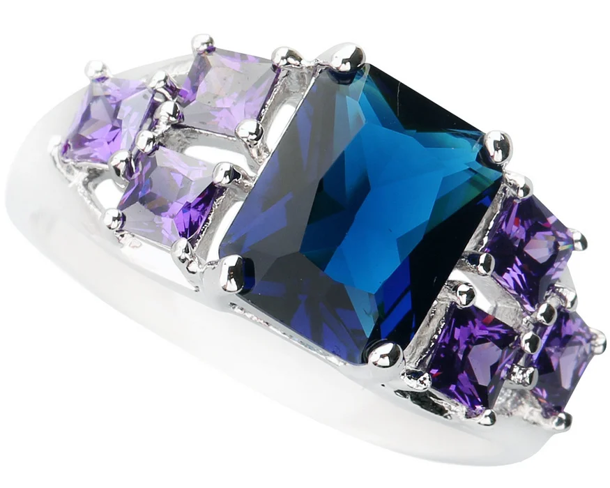 Bright Blue Stone 7*9mm Semi precious Stone Silver cool for women Ring ...