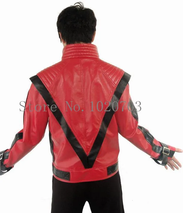 Michael Jackson leather beat it Thriller red jacket Cosplay Costume ...