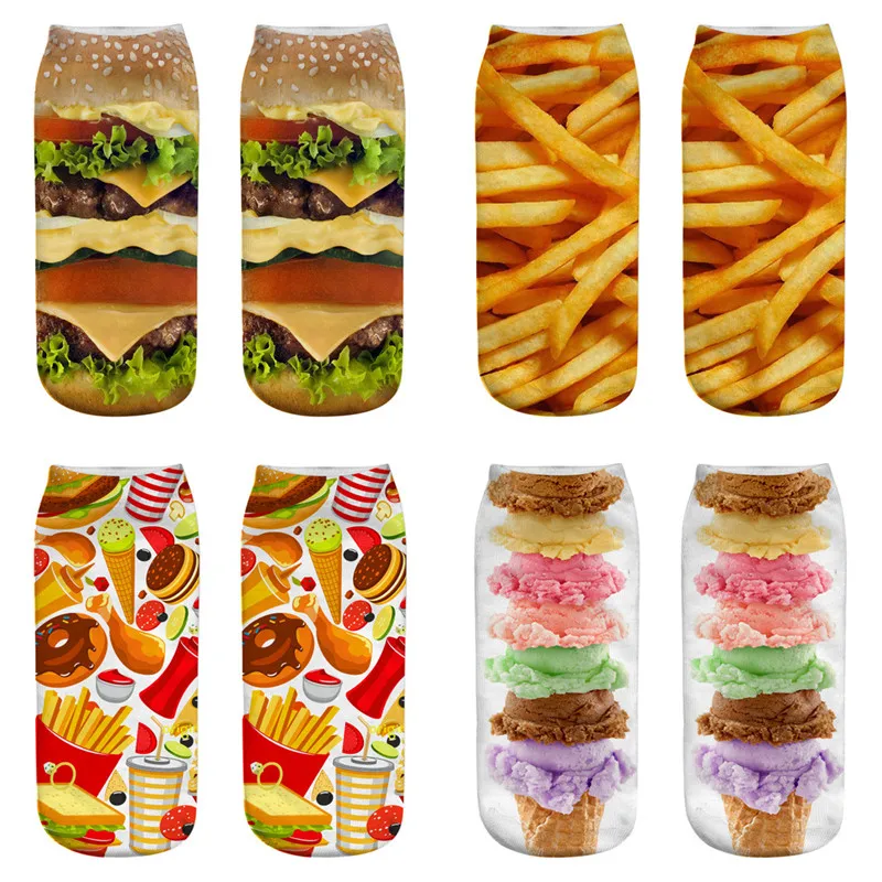 Dreamlikelin Food Print Socks Men Women Fashion French Fries Hamburger ...