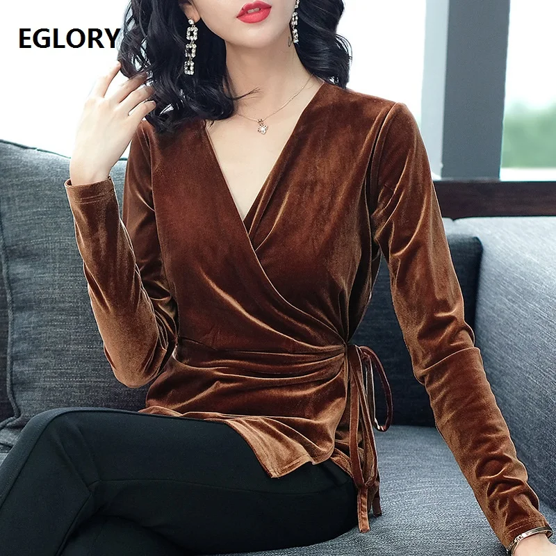 Autumn Winter Tops for Women 2018 Fashion V Neck Solid Velvet Top ...