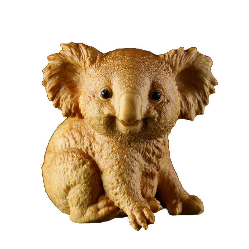 Chinese Boxwood Lazy Koala Carving Animal Ornaments Hand Piece Craft ...