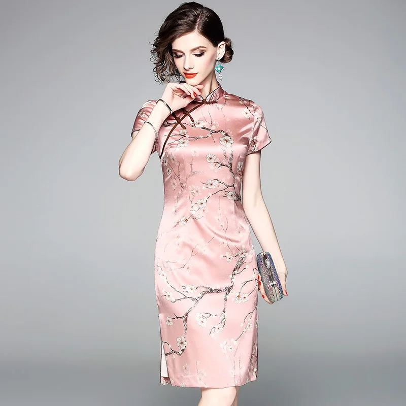 New Brand High End Real Silk Cheongsam Female 2018 New Summer Lady ...