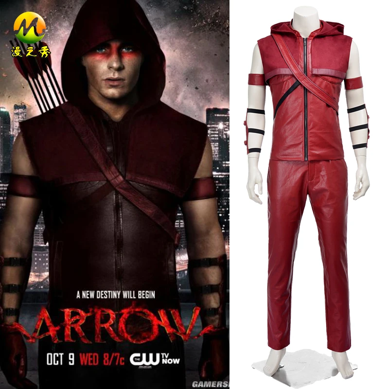 Top Quality Red Arrow Cosplay Costume Roy Harper Costume Hoodie Leather ...