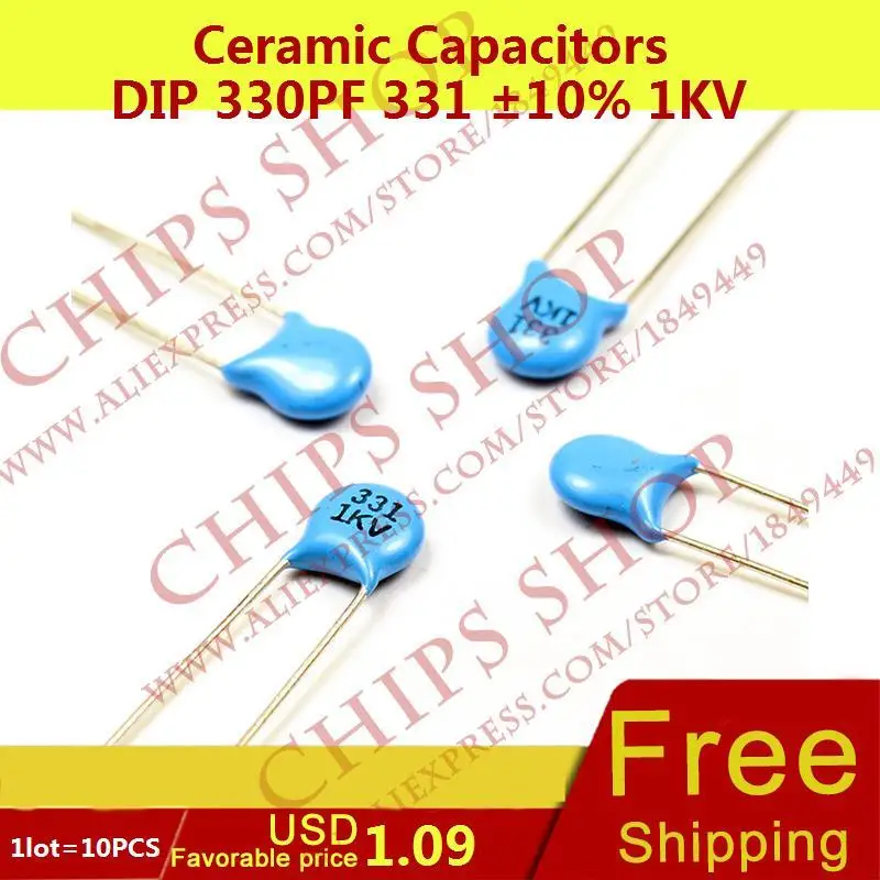 1 몫 = 10 개 세라믹 콘덴서 DIP 330pF 331 10% 1KV 0.33nF|ceramic capacitor|330pf ...
