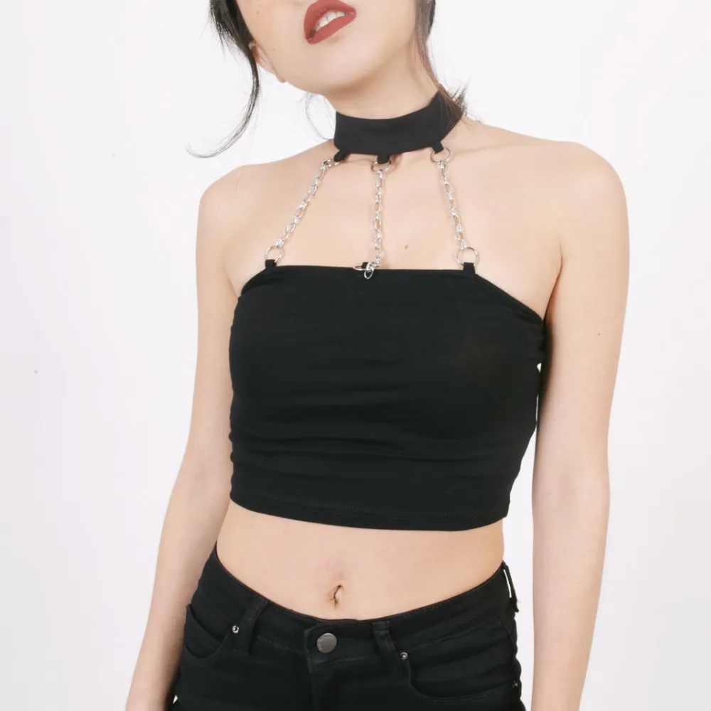 Crop Top Women Chic Choker Chain Hollow Out Tops Summer Backless ...