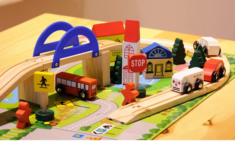 Children brand wooden Traffic cars with Interchange Bridge Blocks/ kids ...