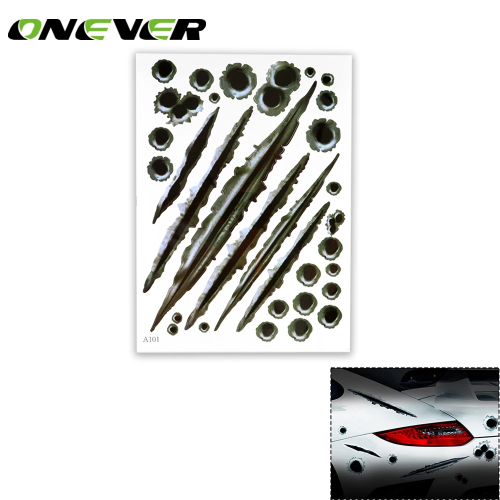 Onever 2 pcs Car Sticker 3D Bullet Hole and Tearing Crack Decals Window ...