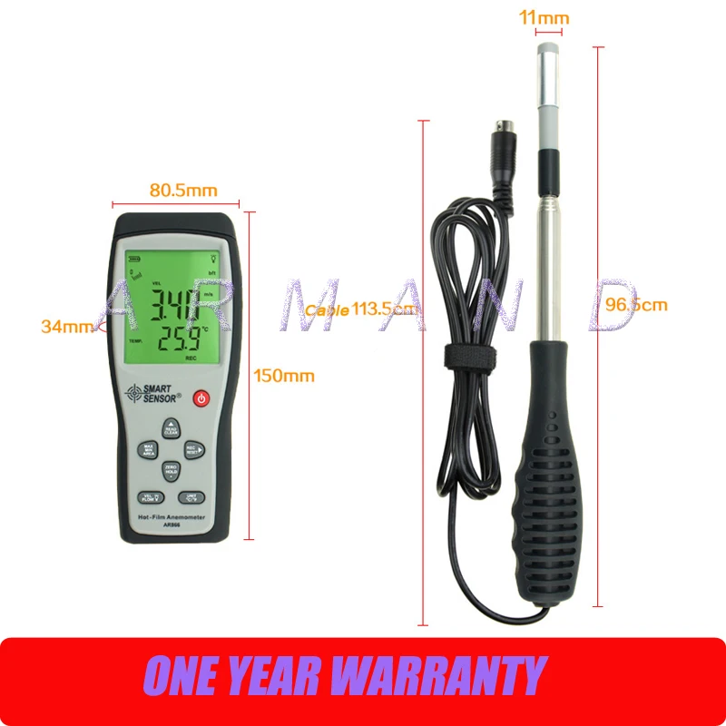 Hot Wire Thermo Anemometer 0 30m/s AR866 Smart Sensor Hot film ...