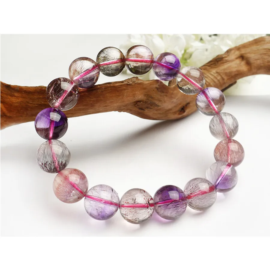 12mm Precious Natural Purple Rutilated Quartz Super Seven 7 Round 12mm Precious Natural Purple Rutilated Quartz Super Seven 7 Round