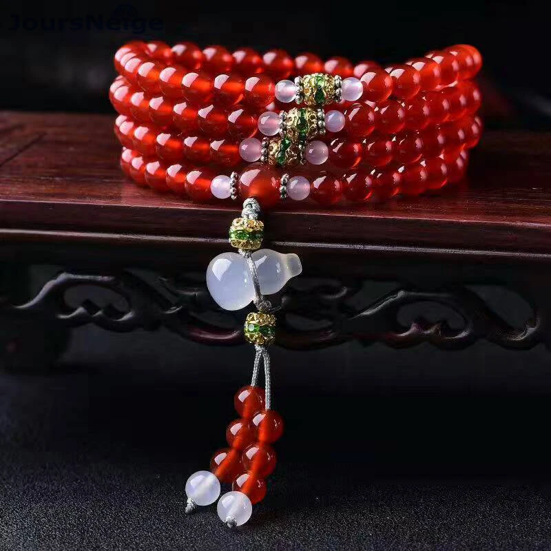Red Natural Crystal Bracelets 108 Buddha Beads White Ground Pendant ...