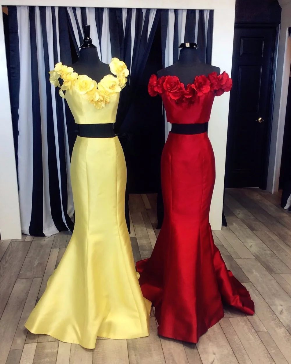 New Arrival 2017 Two Piece Prom Dresses Ruffles Fitted Sexy Satin ...