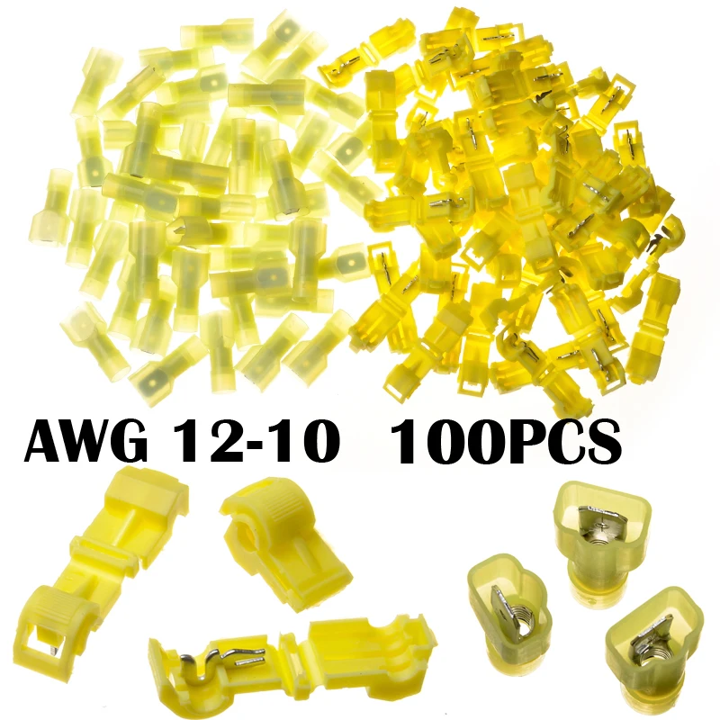 100pcs Yellow Wire Terminal Connectors T-tap/male Insulated 4.0mm2 ...