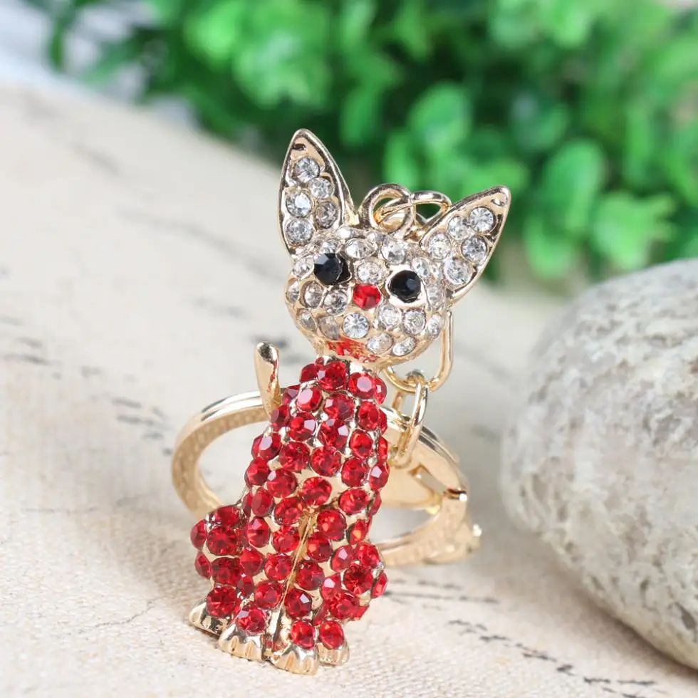 Lovely Cat Red Cute Crystal Rhinestone Charm Pendant Purse Bag Car Key ...