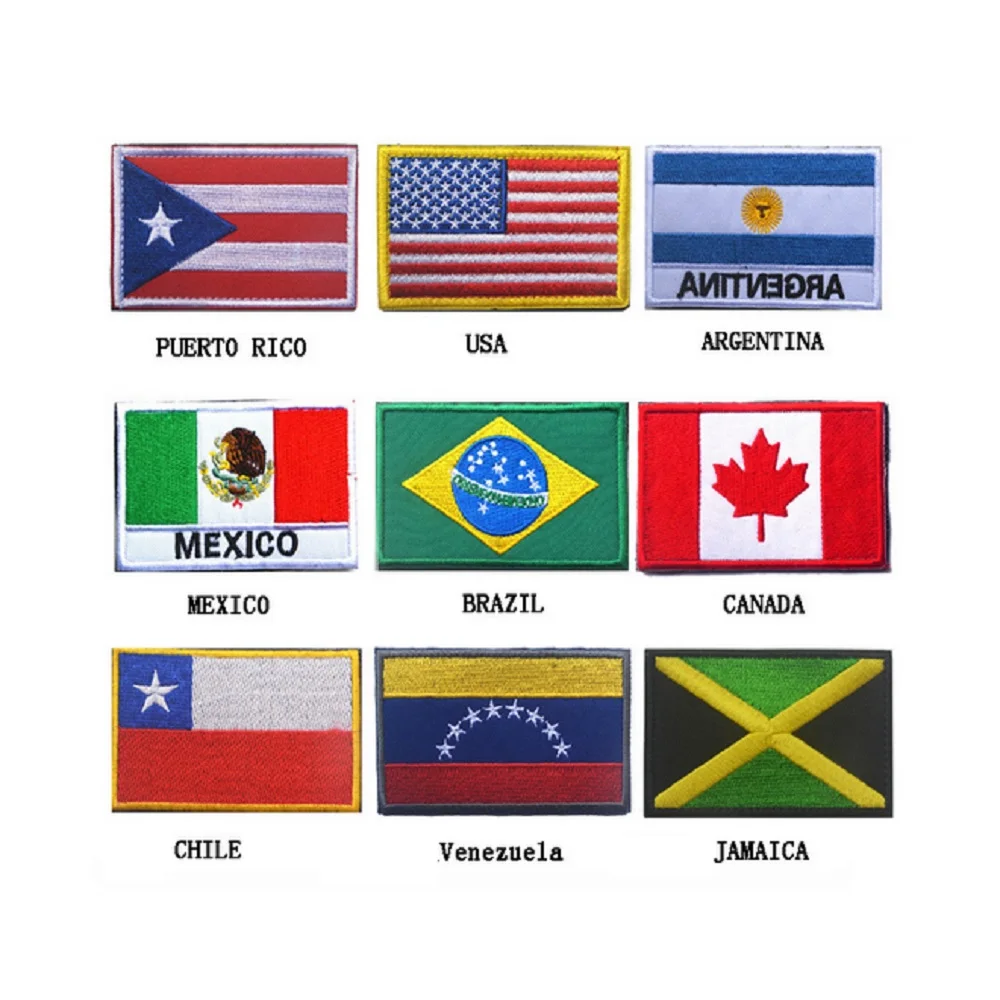 3pcs/lot 100% embroidery patches loops and hook Puerto Rico/Canada flag patches/Jamaica/Chile ...