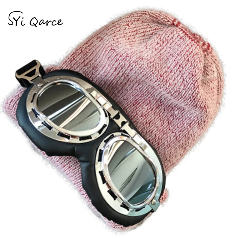 SYi Qarce однотонная зимняя вязаная шапка Авиатор с очками Skullies Beanies, шапка для женщин и ...