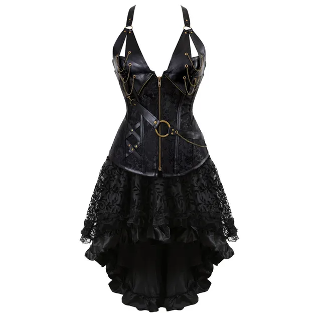 Women Plus Size Steampunk Corsets Dress Victorian Gothic Front Zip