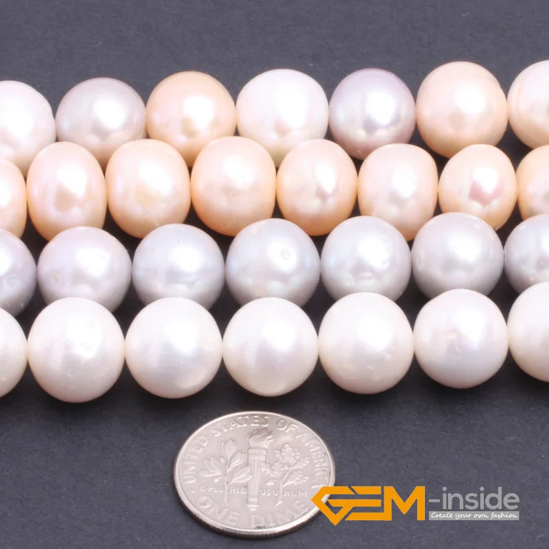 Pearl-11-12mm-Round-Genuine-Freshwater-Pearl-Beads-Strand-15-DIY-Beads ...