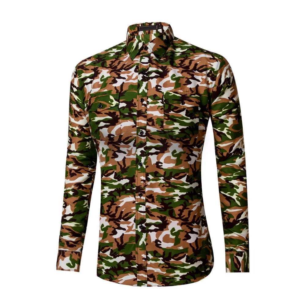 2017 Summer Men Camouflage Shirts Long Sleeve botton Slim Print Shirt ...