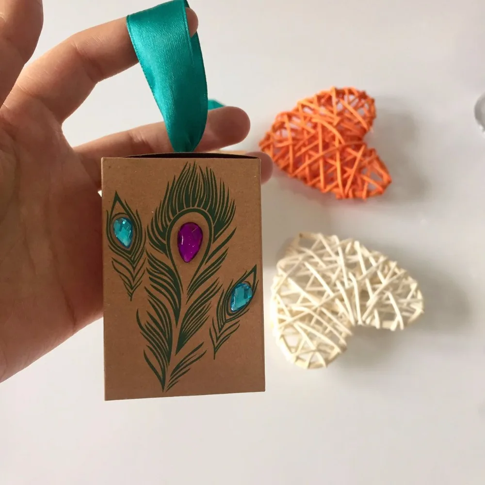 25pcs DIY Peacock Feather Candy Boxes Matchbox Drawer Design Wedding ...