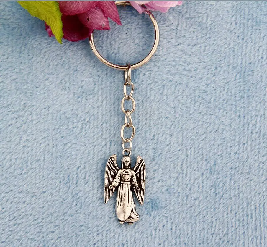 50pcs Zinc Alloy Plating Silver Angel Charm Pendant Key Ring Key Chains ...