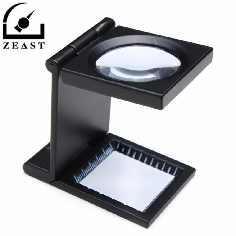 10X Mini Zinc Alloy Black Metal Folding Magnifier with Scale Pouch ...