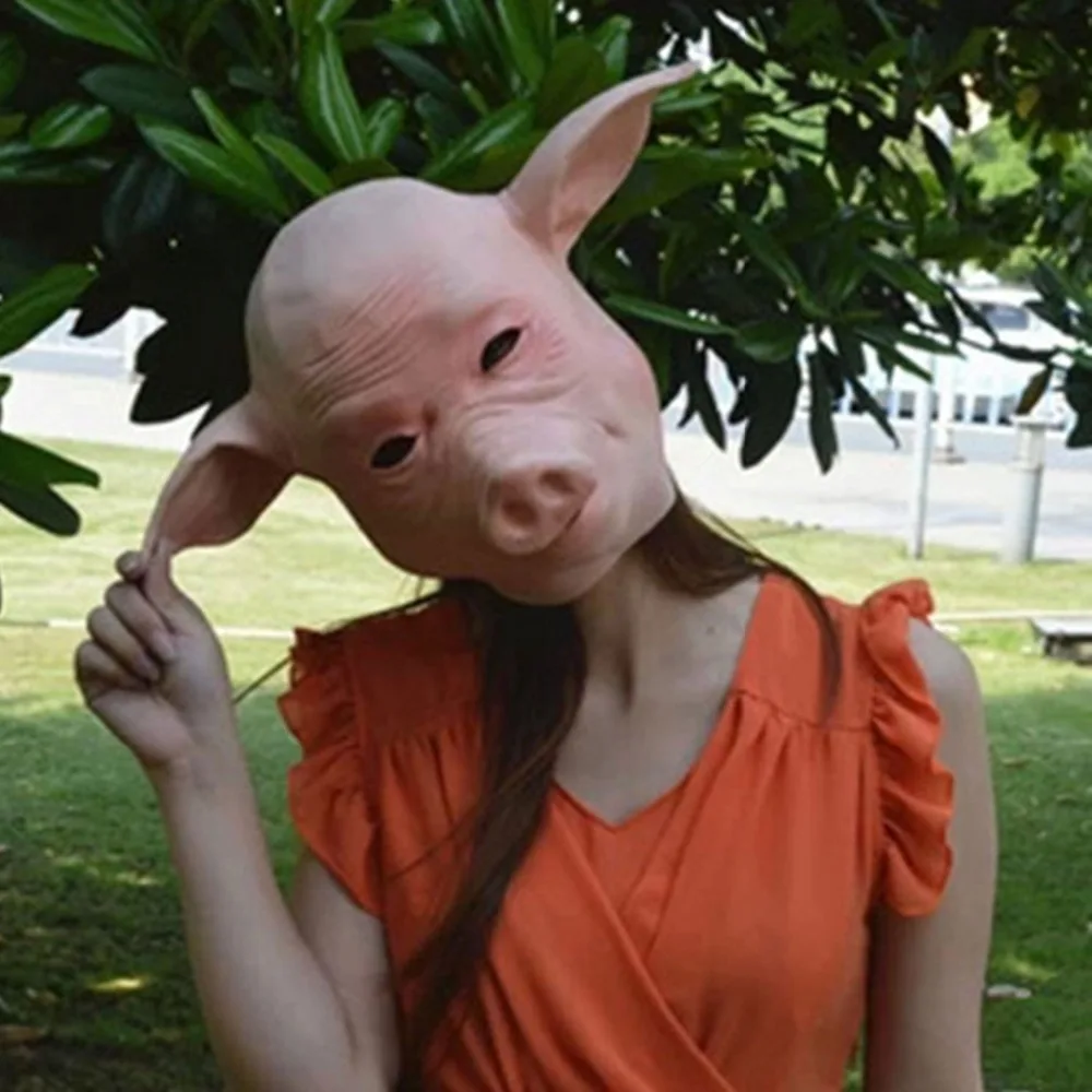 1pc Adult Size Full Head Halloween Mask Realistic Latex Pink Pig Head ...