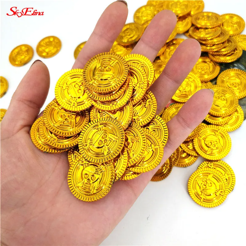 50/100pcs 2.5cm Gold Coins Plastic Shining Vintage Fake Treasure ...
