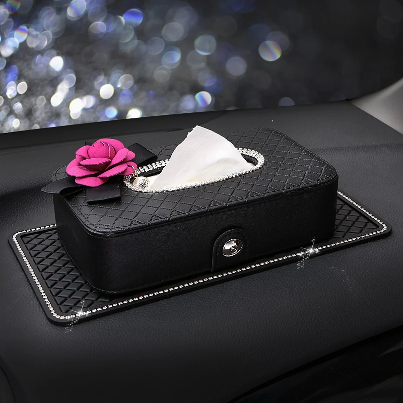 Crystal-Car-Tissue-Box-Camellia-Flower-PU-Leather-Auto-Tissue-Bag-Seat ...