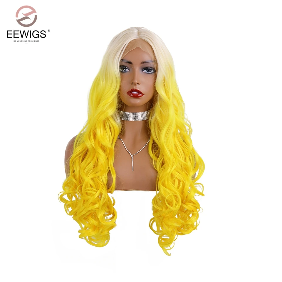 Eewigs Ombre Yellow Wig Heat Resistant Synthetic Lace Front Wig With