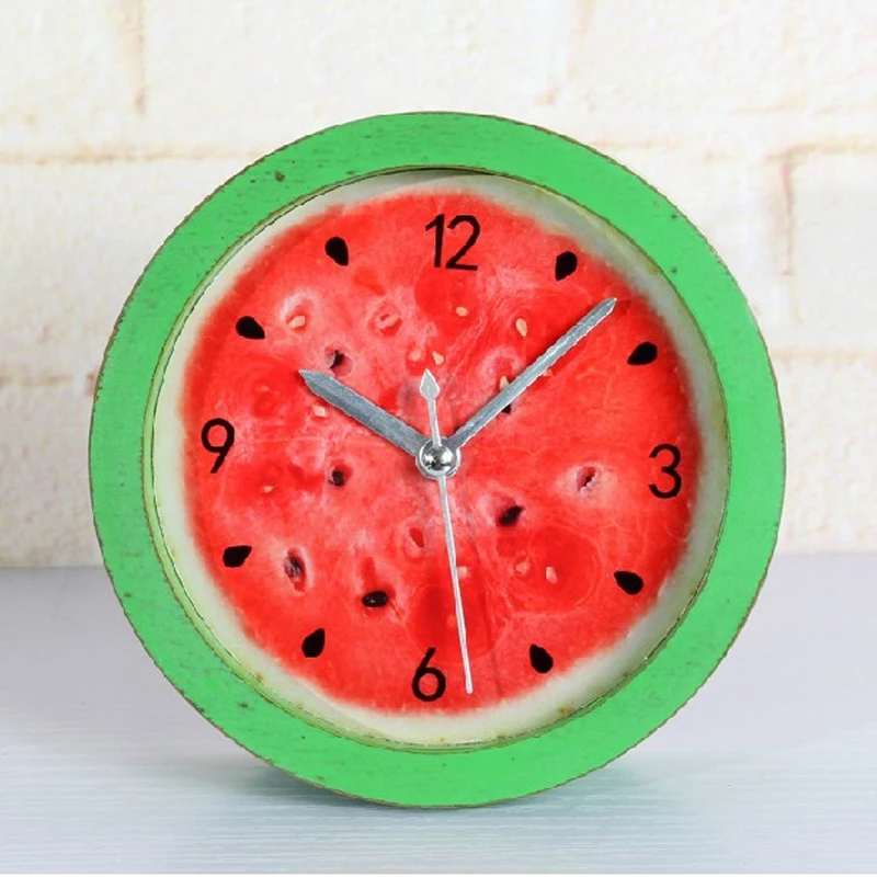 Ouyun Cute Watermelon Alarm Clock Wood Green Circular Table Clock ...