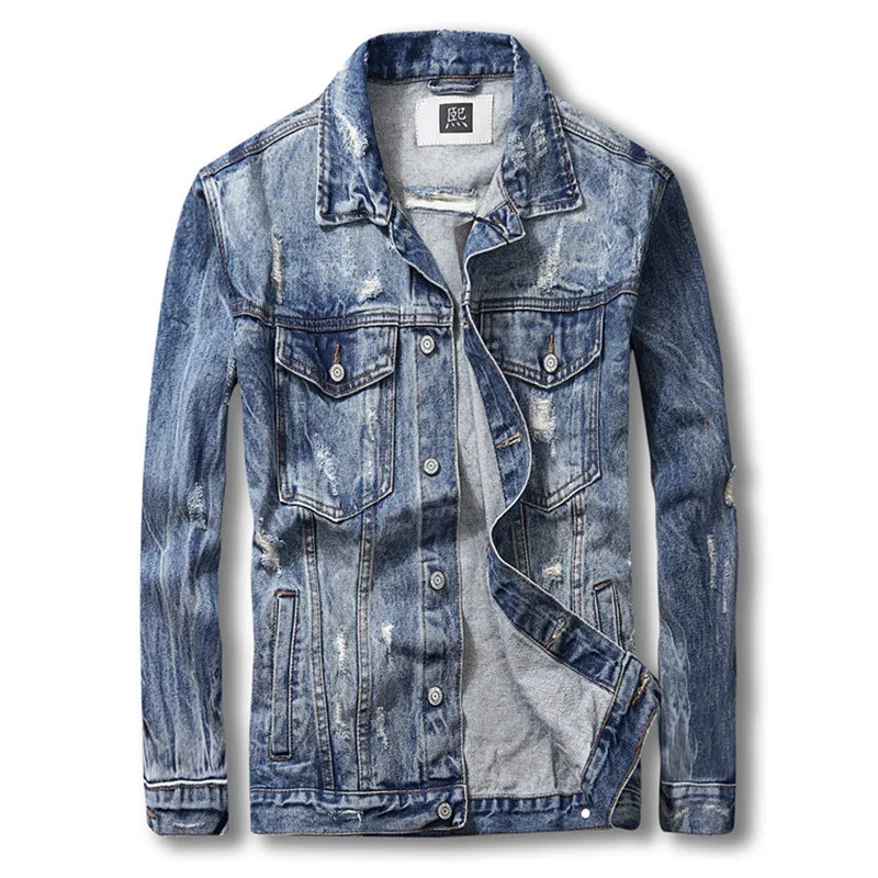 MORUANCLE Fashion Mens Vintage Ripped Jeans Jacket Washed Retro ...