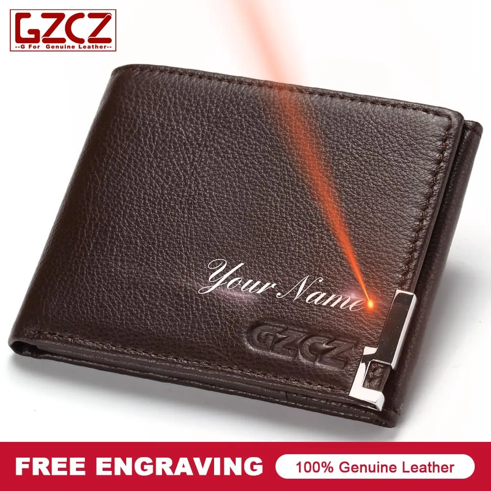 DIY Engraving Name Genuine Leather Men Wallet Purse Male Best Phone ...