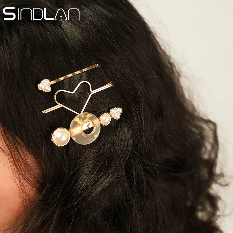 Sindlan 3 개대 할로우 하트 바레트 헤어 그립 신부 헤어 핀 진주 헤어 클립 여자 헤어핀 웨딩 헤어 액세서리헤어