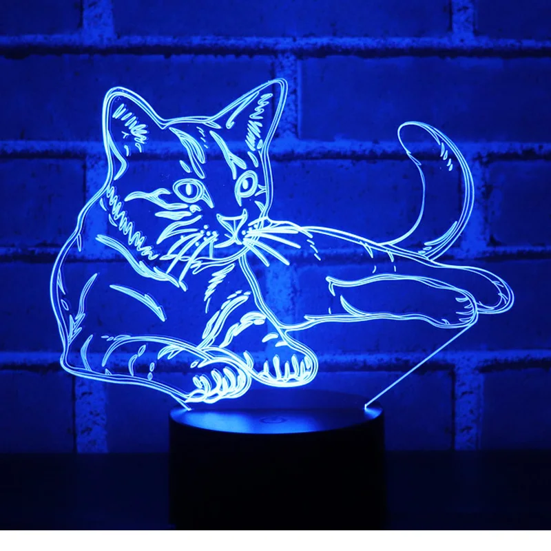 3d Led Night Light Alert Lie Down Cat With 7 Colors Light For Home ...