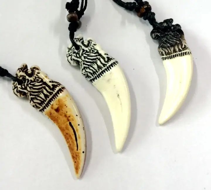12 Hand Tribal Carved Chinese Dragon Head Tooth Pendant Necklace ...