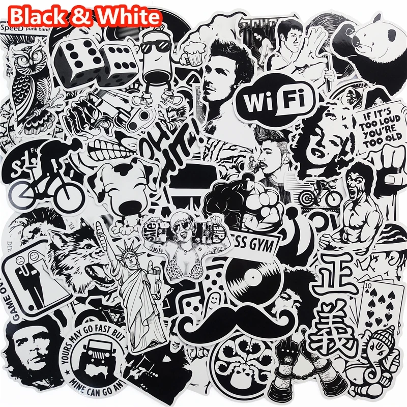 101 Pcs Black and White Sticker Snowboard Car Styling Sleigh Box ...