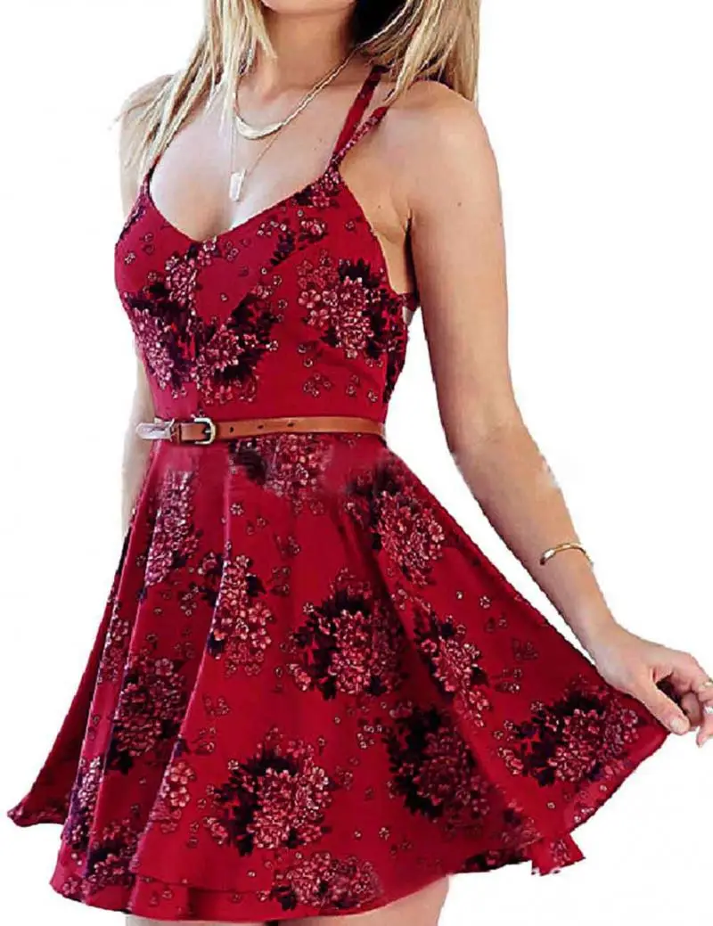 Sexy Women Dresses Low Cut Back Backless Floral Print Dress Floral Printed Bodycon Mini Dress