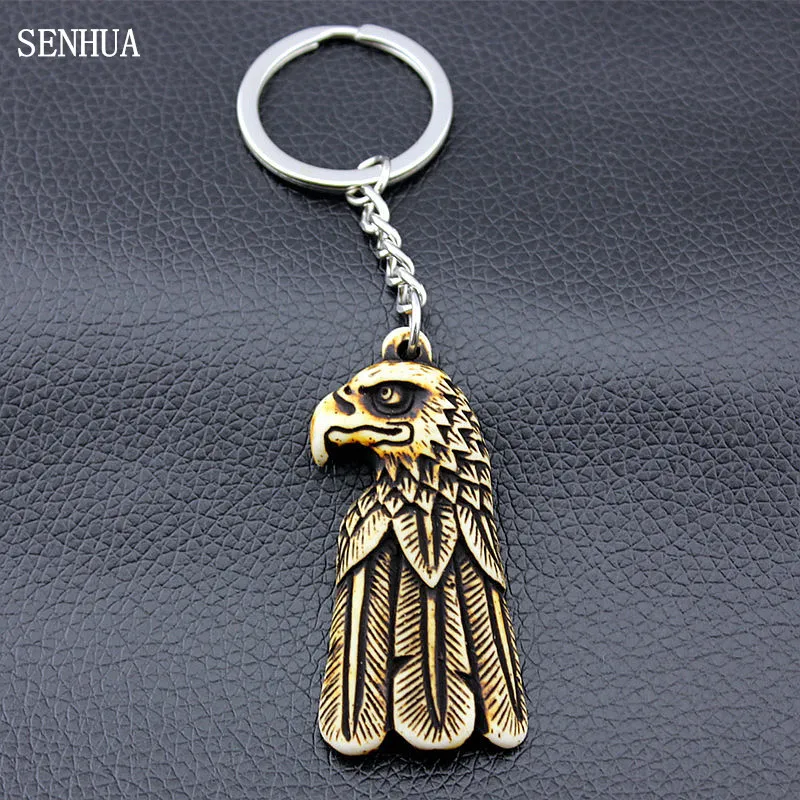 COOL Boy Men's Faux Yak Bone Eagle Keyrings Brown Eagle Head Keychains ...