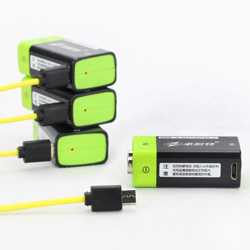ZNTER batería de litio recargable por USB, 9V, 600mAh, 6F22, cable de ...