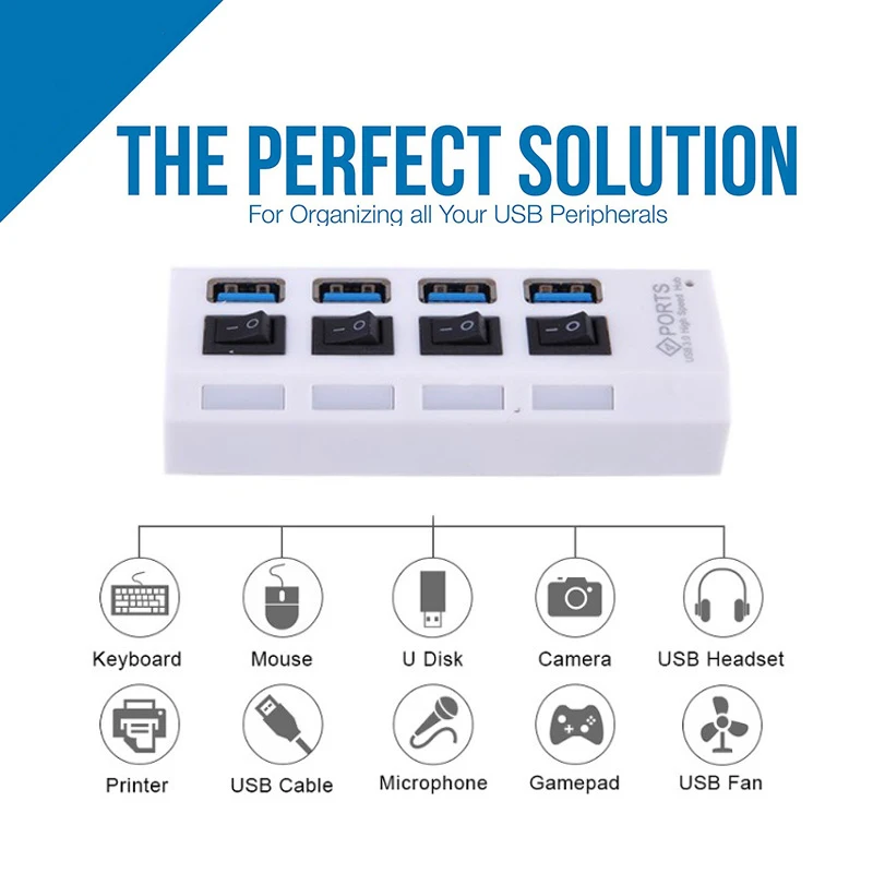 Mini USB 3.0 HUB Super Speed 5Gbps 4 Port 5V 2A