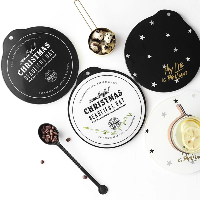 Luxury Gold Plating Letter Tempered Glass Drink Coaster Coffee Cup Mat ...