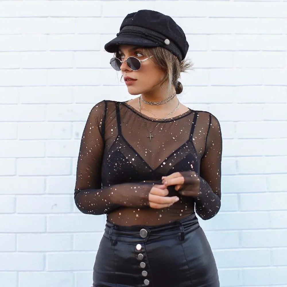 BKLD Women Black Mesh Sheer Top Women Sexy Trasparent Shirt Summer ...