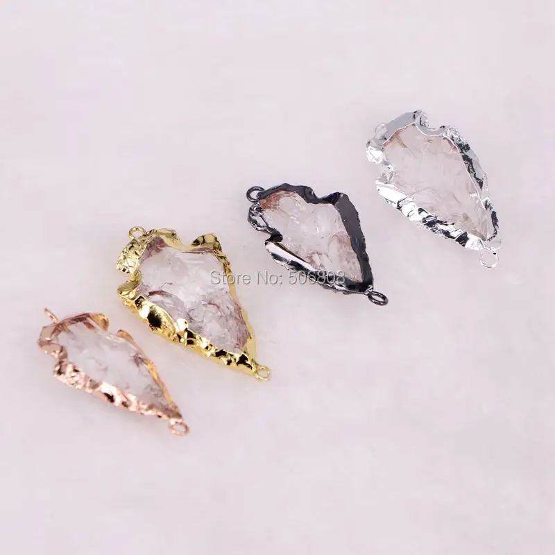 Zyz-4803 10pcs Nature Clear Crystal Quartz Arrowhead Connector Beads With Electroplated Stone ...