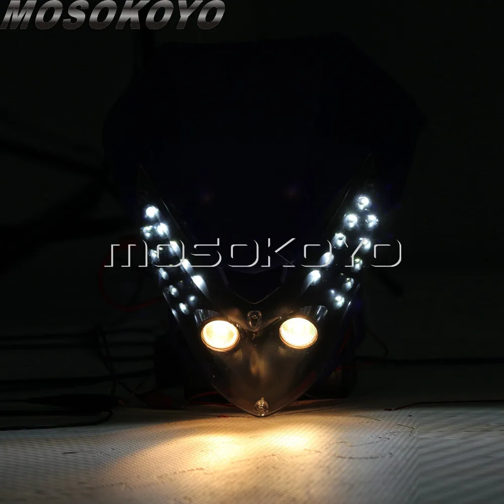 Red Dual Sport Motocross Street Fighter Headlight LED Side Indicator ...